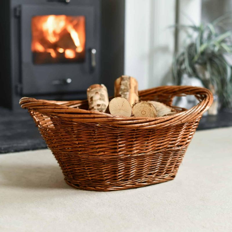 Set of 2 Traditional Rattan Log Baskets | Black Country Metalworks