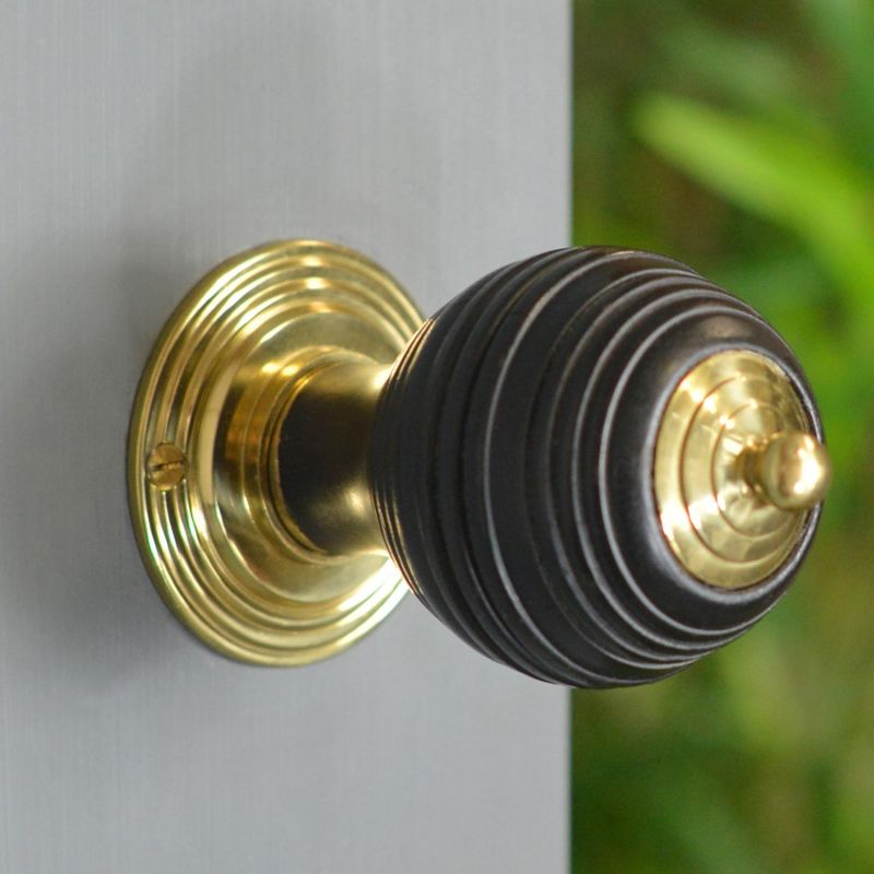 Ribbed End Wooden Door Knobs | Black Country Metalworks