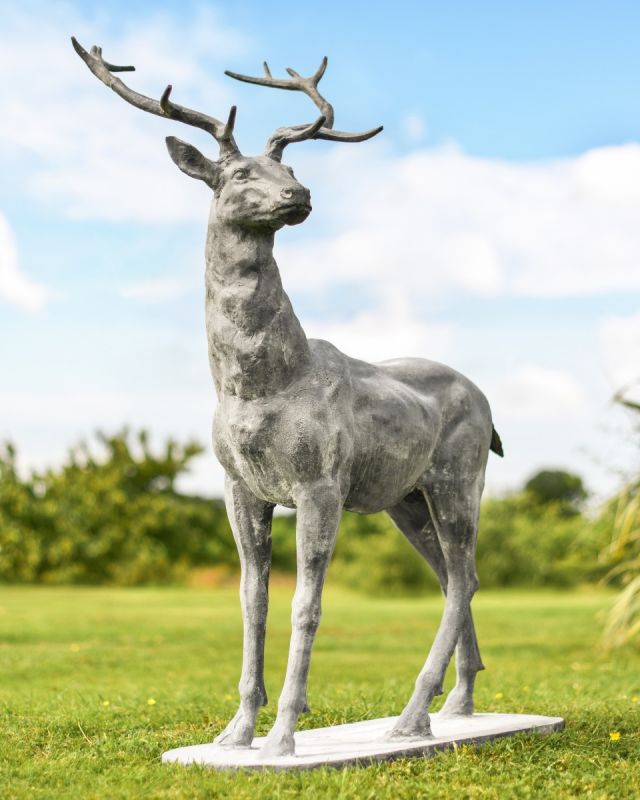'Elkin' Lead Finished Cast Iron Stag Sculpture - Facing Left | Black ...