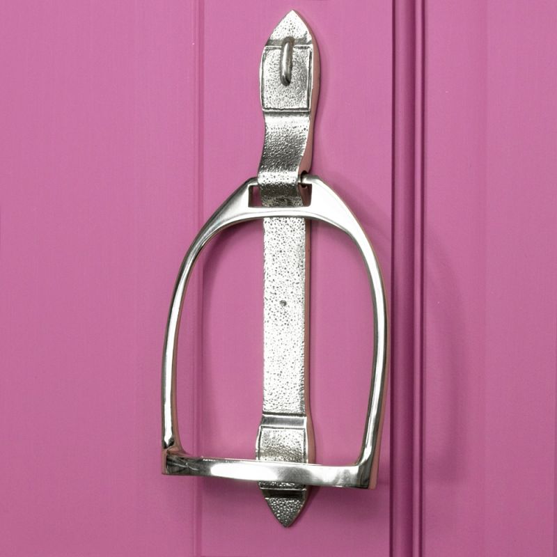Bright Chrome Stirrup Door Knocker | Black Country Metalworks