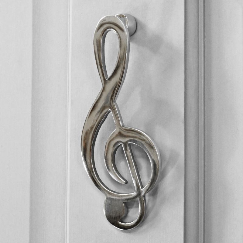 Treble Clef Door Knocker in Bright Chrome | Black Country Metalworks