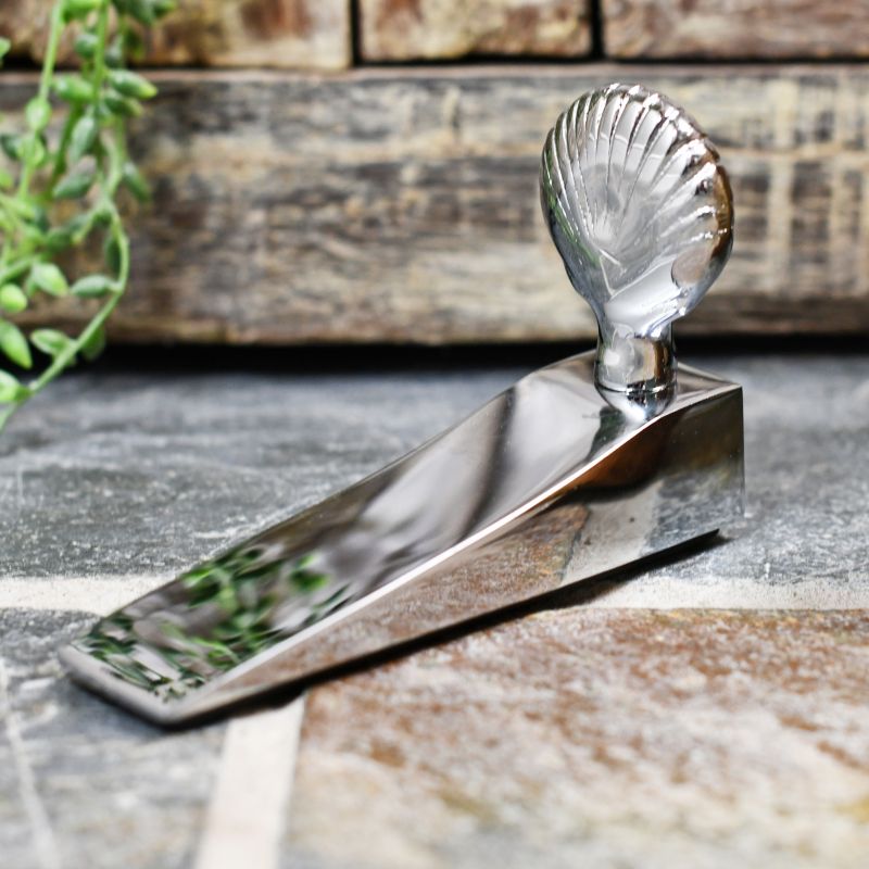Bright Chrome Shell Design Door Wedge | Black Country Metalworks