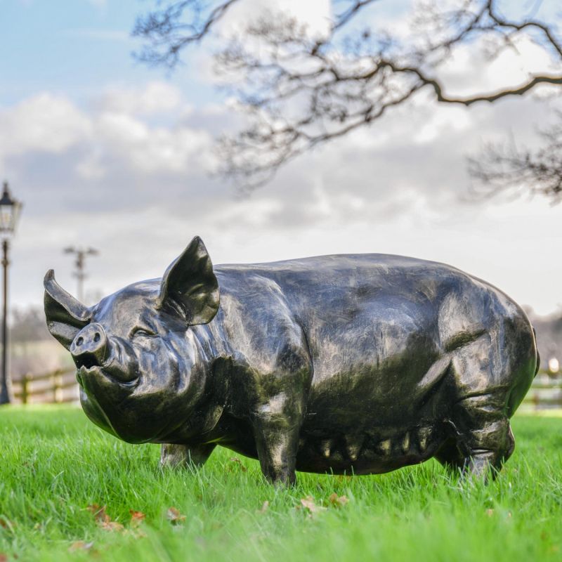 Brushed Gold Large Pig Garden Sculpture | Black Country Metalworks