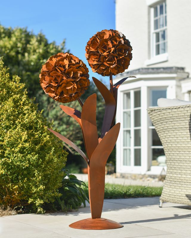 Dual Flower Rustic Garden Sculpture - 122cm | Black Country Metalworks