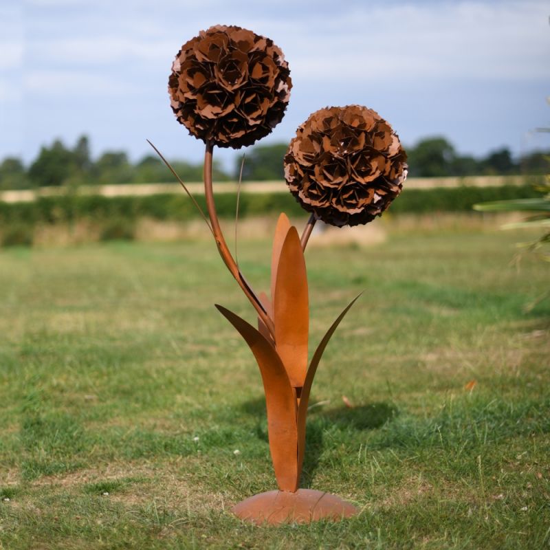 Dual Flower Rustic Garden Sculpture | Black Country Metalworks