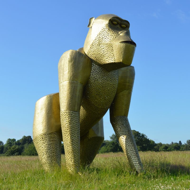 Extra Large Gold Gorilla Sculpture | Black Country Metalworks
