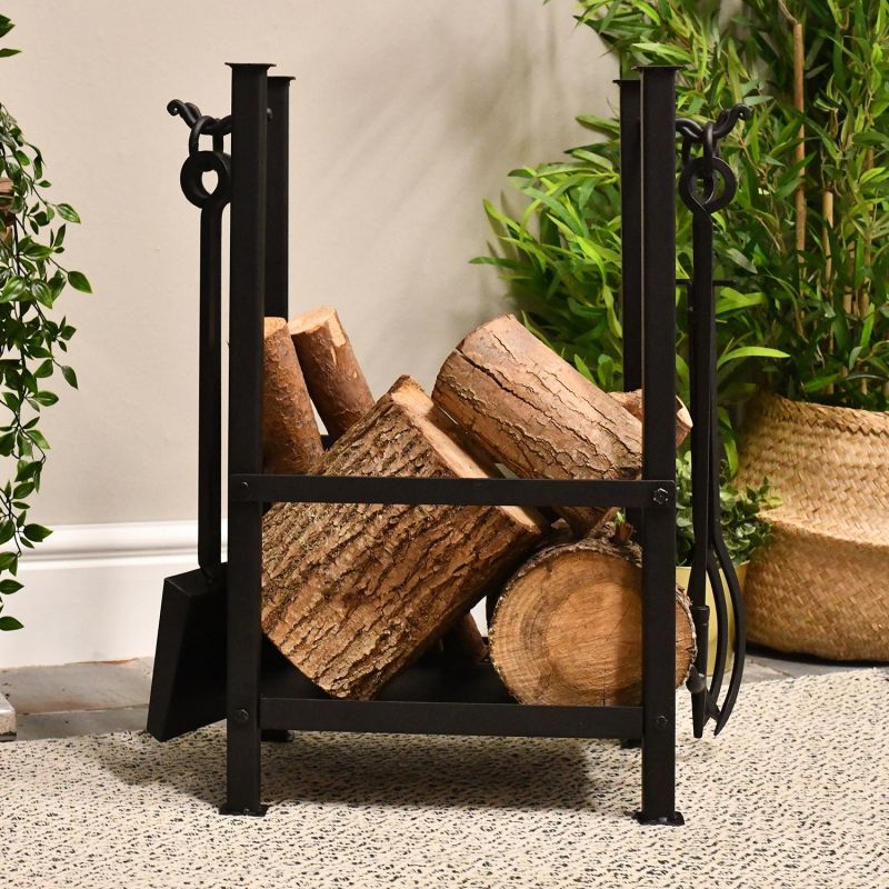 Minimalistic Antique Pewter Log Rack & Holder | Black Country Metalworks