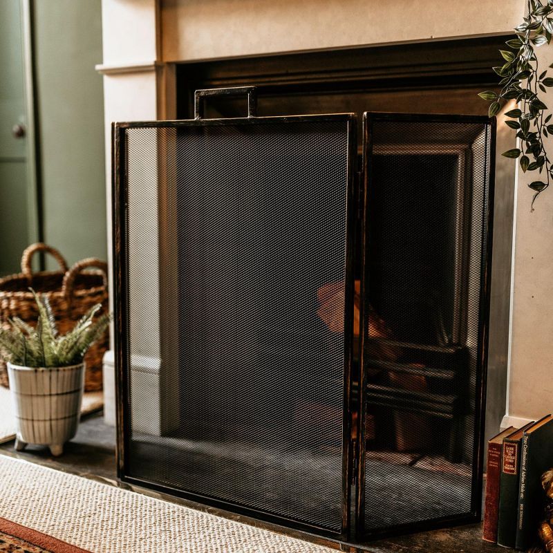 Square Simplistic Contemporary Brushed Gold Three Fold Fireguard ...