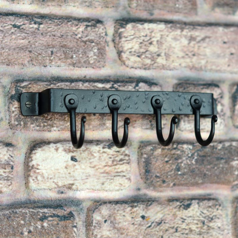 4 Hook "Blacksmith Style" Wall Mounted Fireside Tool Rack | Black ...