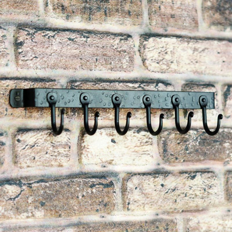 6 Hook "Blacksmith Style" Wall Mounted Fireside Tool Rack | Black ...