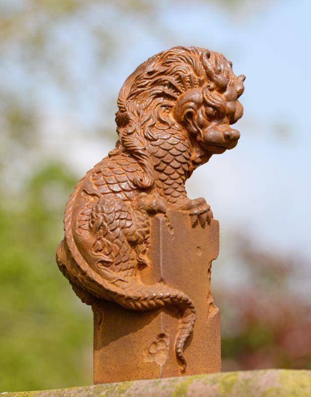 Rustic Cast Iron "Fierce Chinese Dragon" Garden Sculpture | Black ...