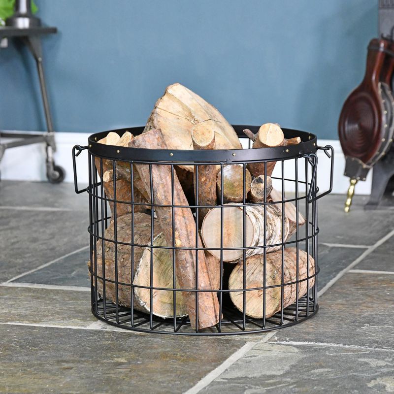 Black Wirework Fireside Log Bucket - 40cm | Black Country Metalworks