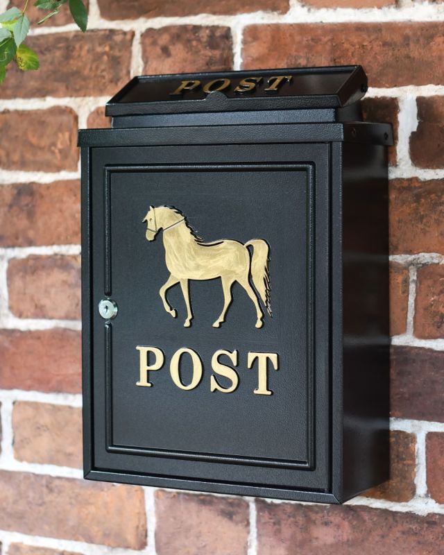 Gold Horse Wall Mounted Post Box | Black Country Metalworks