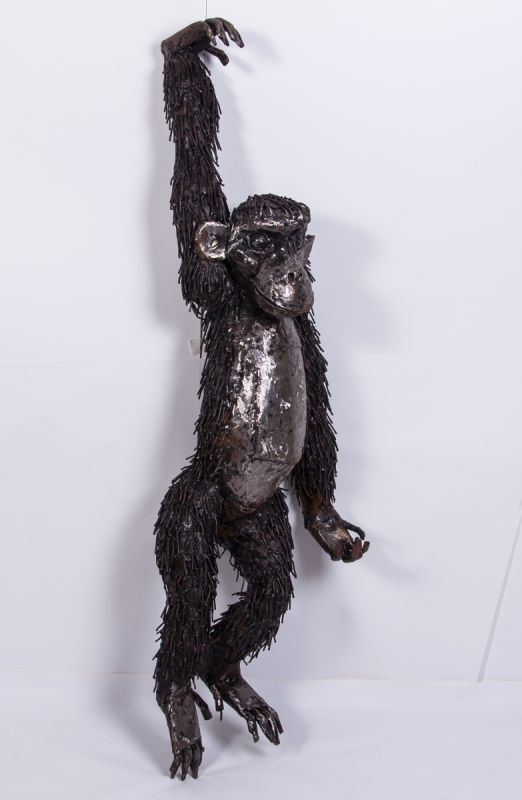 "Tarungo" Hanging Chimp Garden Sculpture | Black Country Metalworks