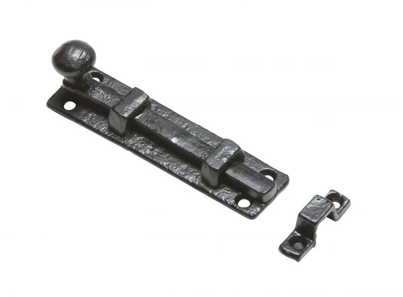 Heavy Duty Traditional Black Iron Straight Door Bolt - With Keeper ...