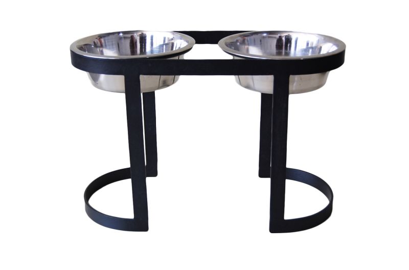 "Puppa Muddleton" Cast Iron & Stainless Steel Double Dog Bowl | Black ...