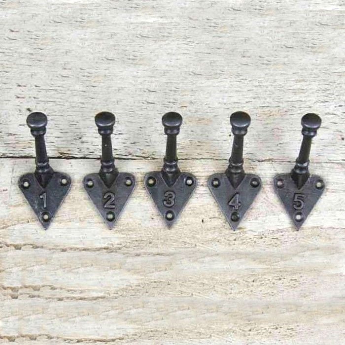 Set Of Iron Numbers 1-5 Coat Hooks | Black Country Metalworks