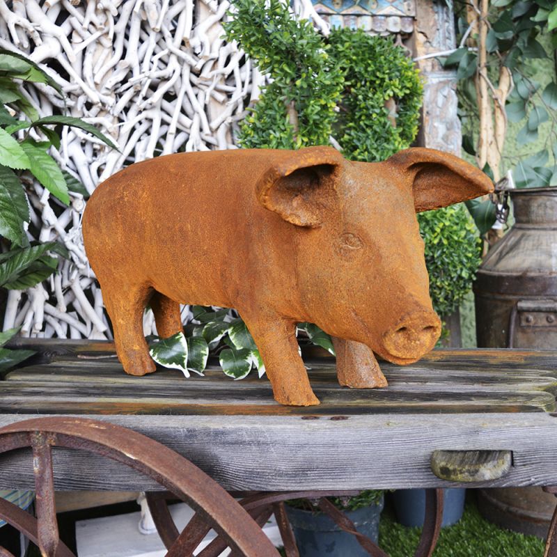 Brushed Gold Large Pig Garden Sculpture | Black Country Metalworks