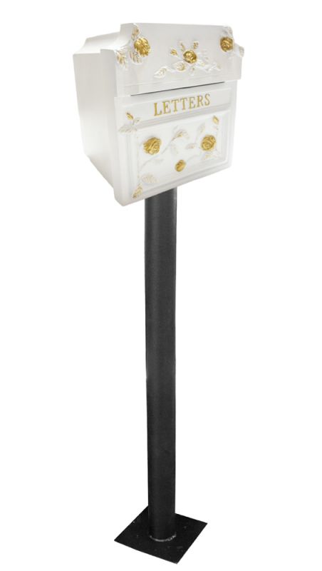 “Windsor Rose” White and Gold Post Box | Black Country Metalworks