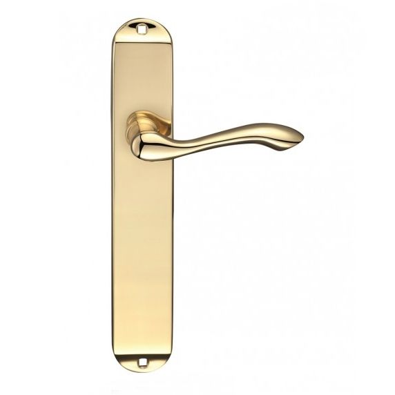 "Delgado" Polished Brass Lever Latch Set - Long Back Plate | Black ...