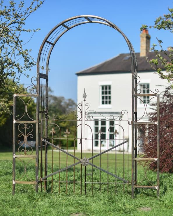 Ornate Natural Lacquer 'Aesica' Garden Rose Arch With Gate | Black ...