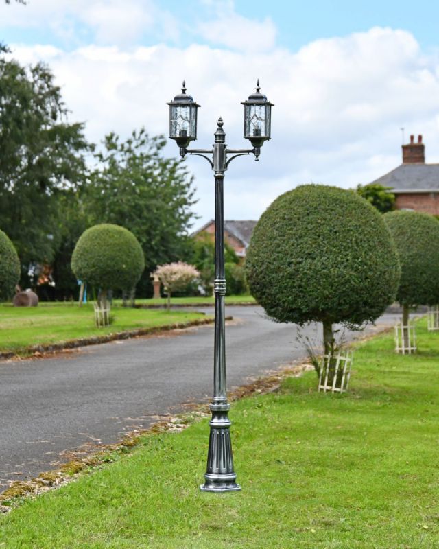 "Marsden" Antique Silver Double Head Lamp Post 2.3m | Black Country ...