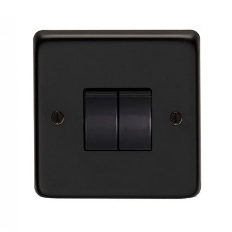 Matt Black 10 Amp Double Light Switch | Black Country Metalworks