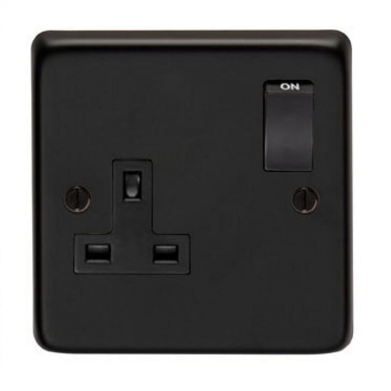 Matt Black 13 Amp Single Plug Socket | Black Country Metalworks