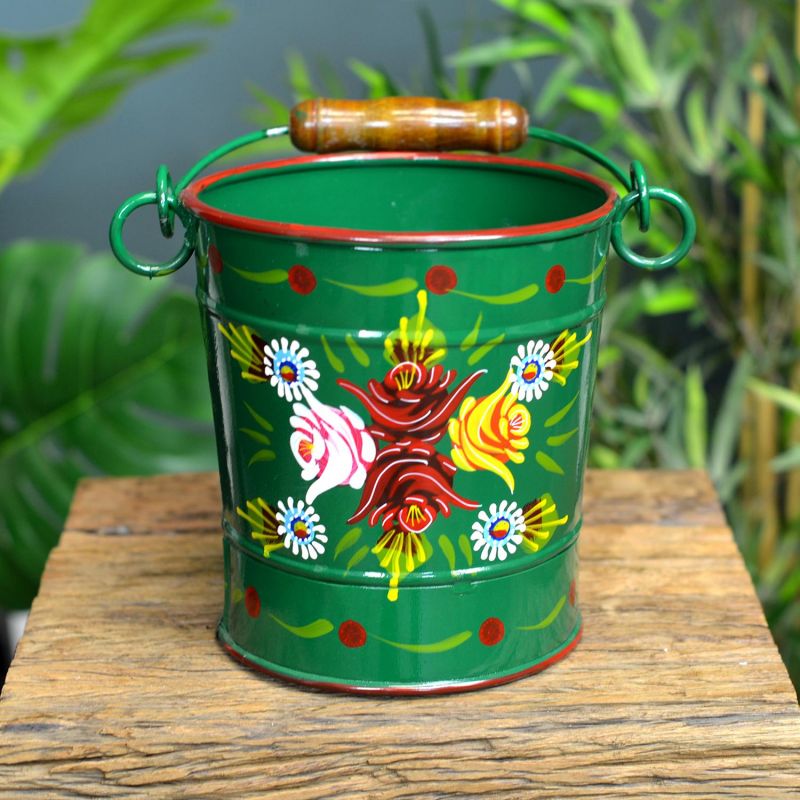 Medium Green Narrowboat Hand Painted Bucket - 19cm | Black Country ...