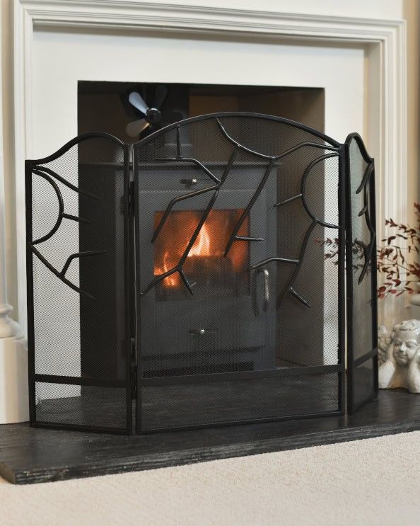 Ornate 'Burfleld' Triple Fold Iron Fire Guard | Black Country Metalworks