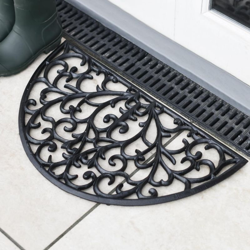 Ornate Cast Iron "Sunrise" Semi Circle Door Mat in Black | Black ...