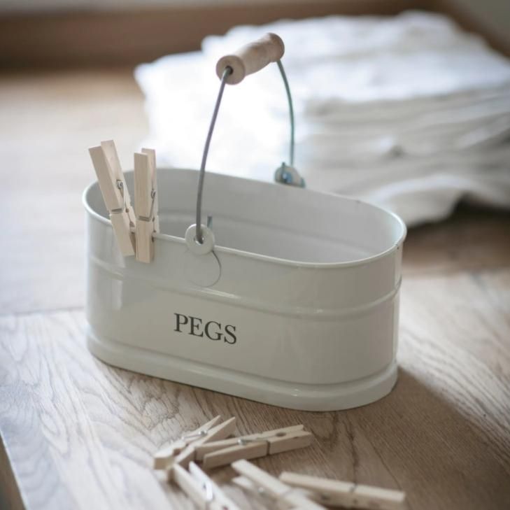 White Peg Bucket with Wooden Handle | Black Country Metalworks