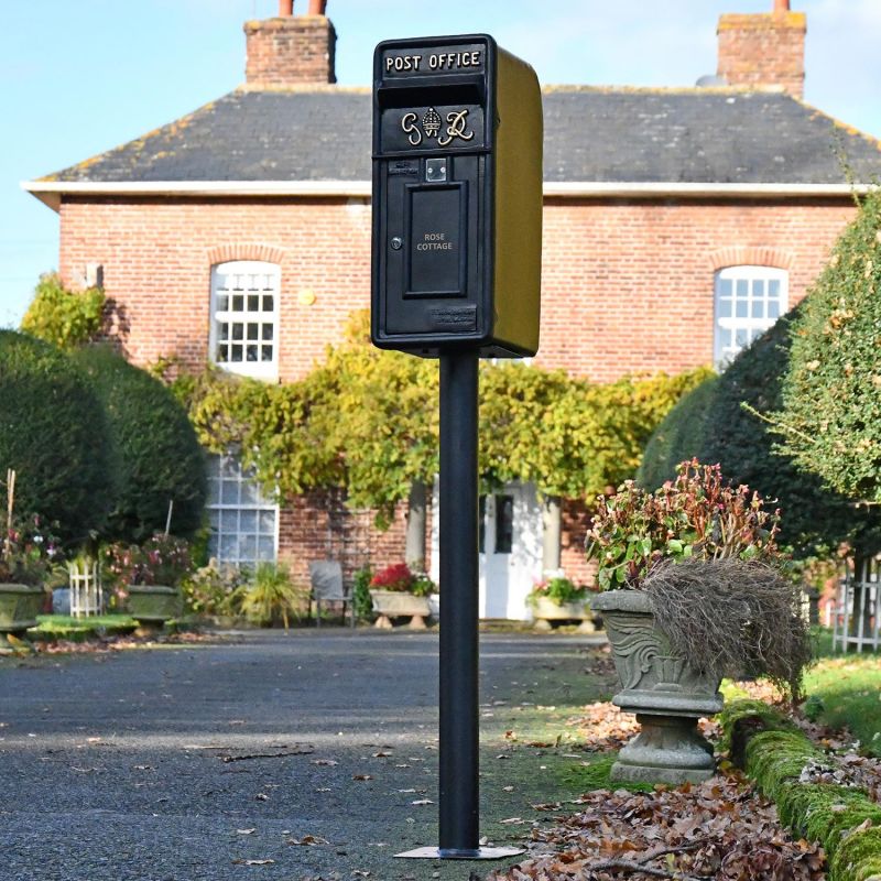 Personalised King George Rex Black Period Post Box & Stand | Black ...