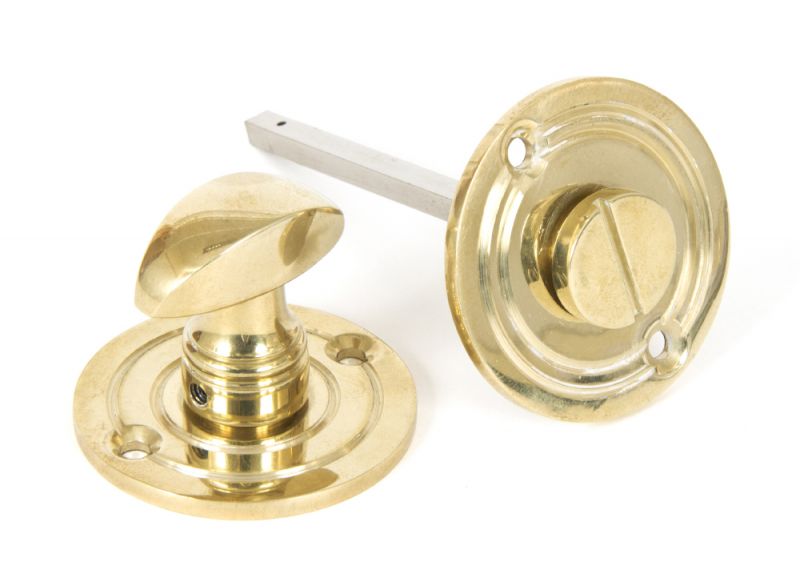 Polished Brass Round Bathroom Thumb Lock | Black Country Metalworks