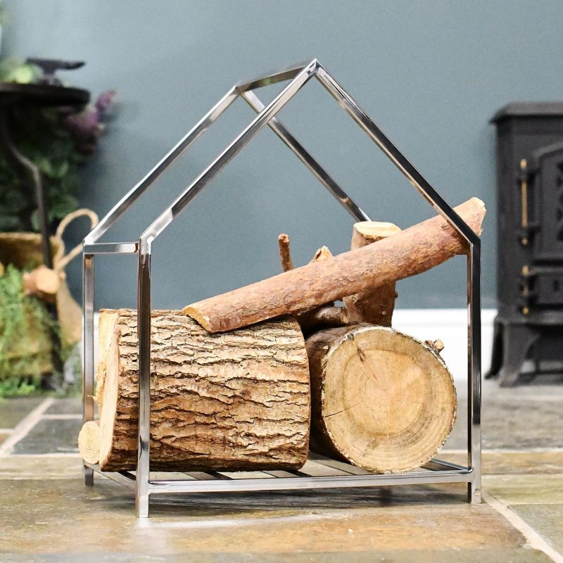 Polished Steel Contemporary Log Store | Black Country Metalworks