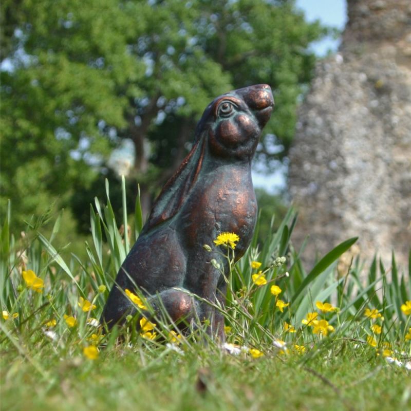 Bird Sitting on Rabbit Garden Sculpture | Black Country Metalworks