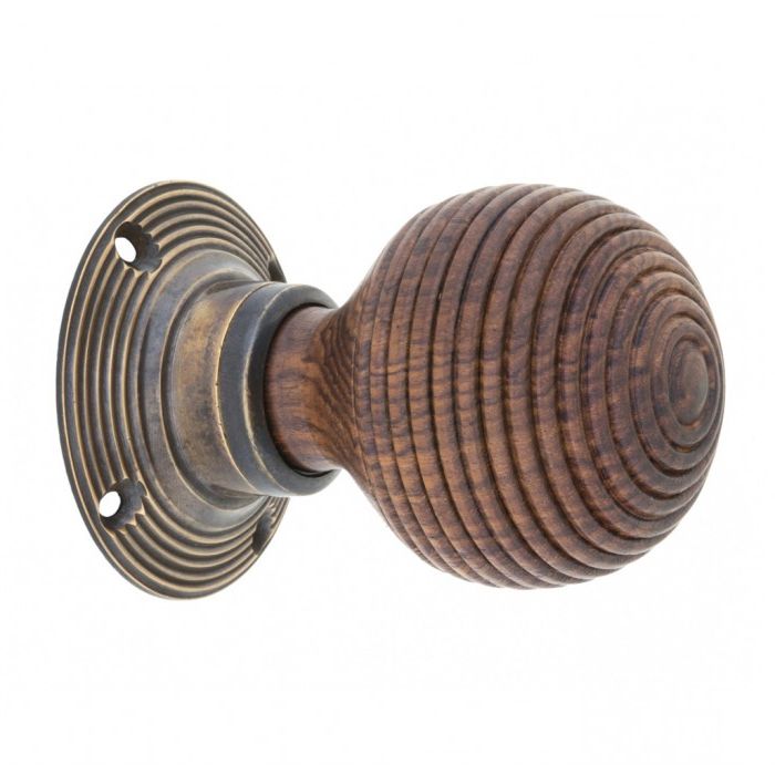 Ribbed End Wooden Door Knobs | Black Country Metalworks