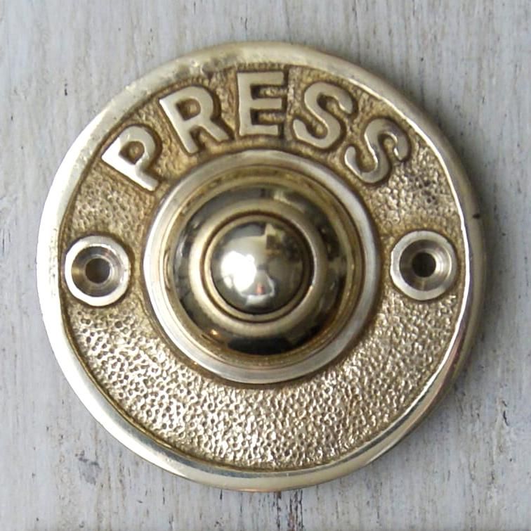 Round "Push" Polished Brass Door Bell Push | Black Country Metalworks
