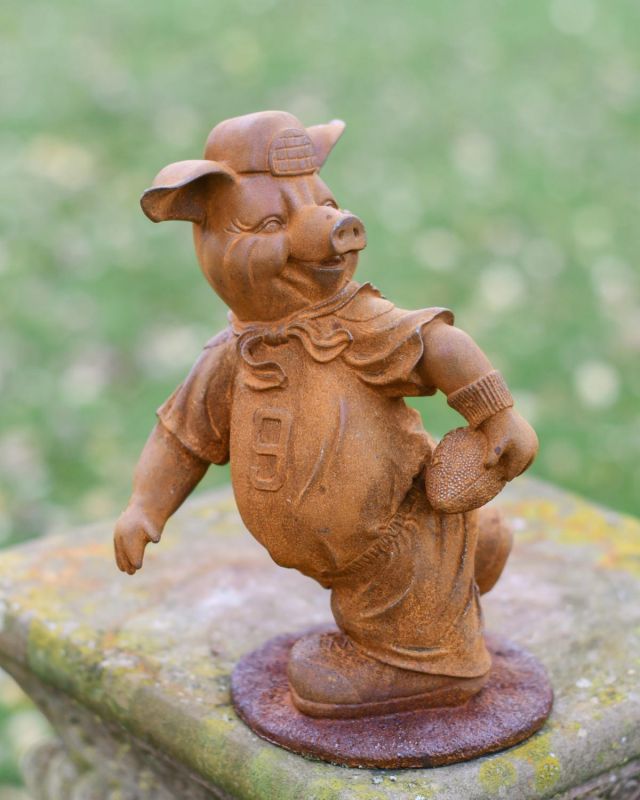 Rustic Cast Iron "American Football Player" Pig Garden Sculpture ...