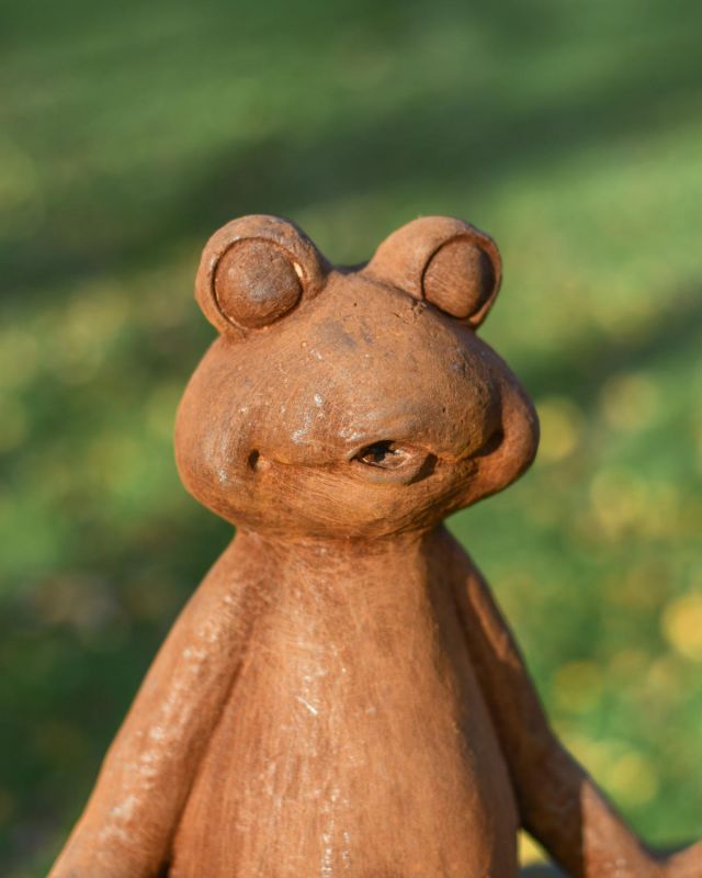 Rustic Cast Iron "Contemplating" Ruminating Frog Garden Sculpture ...