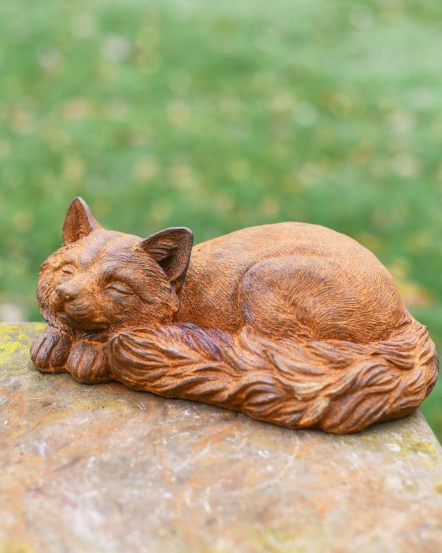 Rustic Cast Iron "Curled" Sleeping Fox Garden Sculpture | Black Country ...
