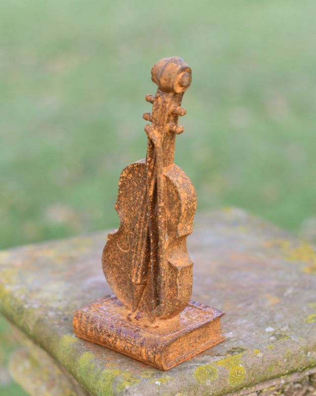 Rustic Cast Iron "Poetic Violin" Freestanding Garden Sculpture | Black ...