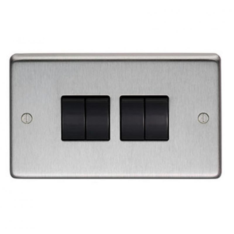 Satin Stainless Steel 10 Amp Quad Light Switch | Black Country Metalworks