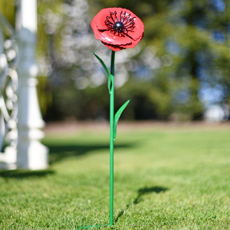 Small Poppy Flower Garden Sculpture with Ground Spike | Black Country ...