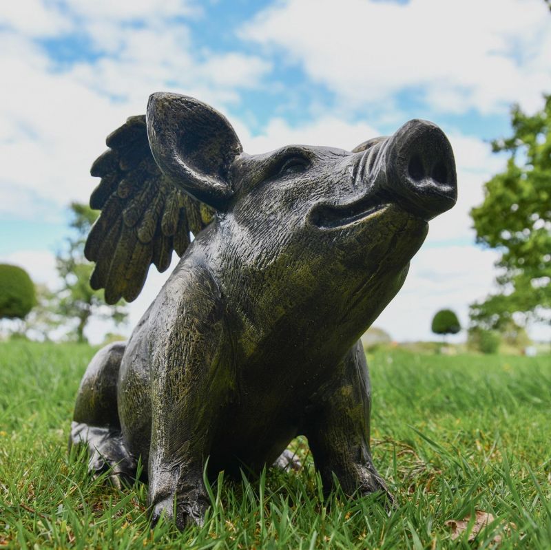 Brushed Gold Flying Pig Sculpture | Black Country Metalworks