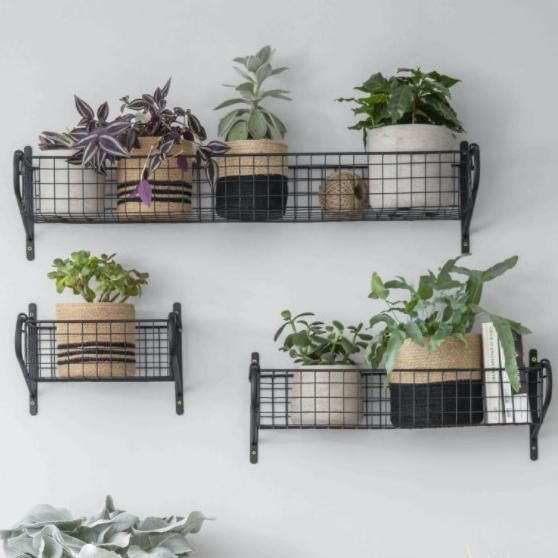 Black Wire Wall Mounted Basket Shelf | Black Country Metalworks