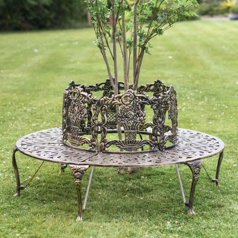 “Maylock Manor” Wrought Style Iron Tree Bench | Black Country Metalworks