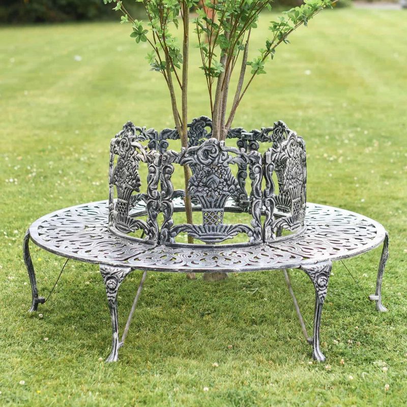 Solid Antique Silver "Royale" Aluminium Full Tree Guard & Bench | Black ...