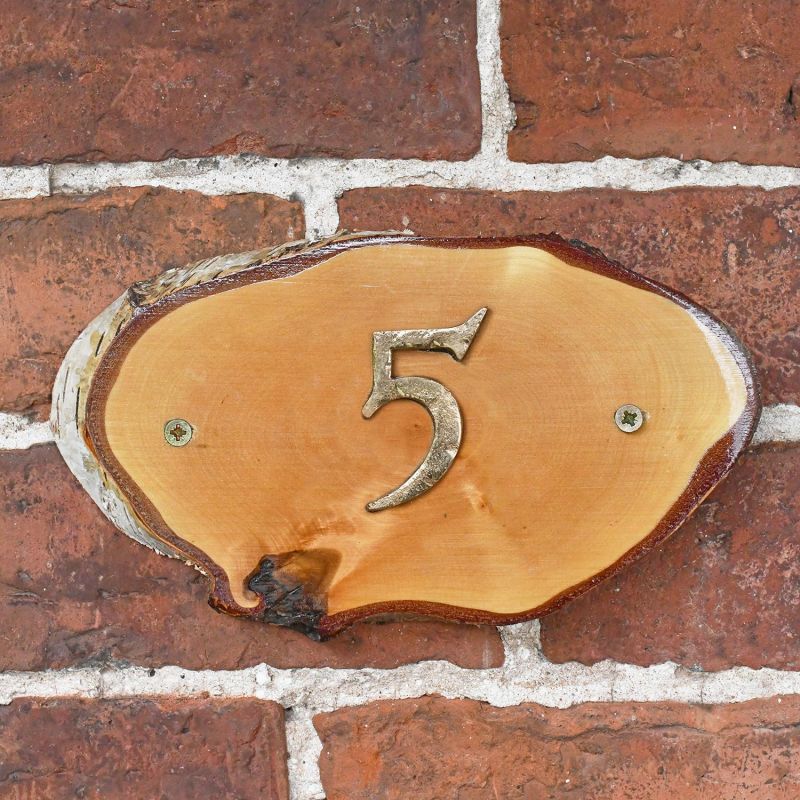 Natural Hard Wood Rustic House Number Sign - 5 | Black Country Metalworks