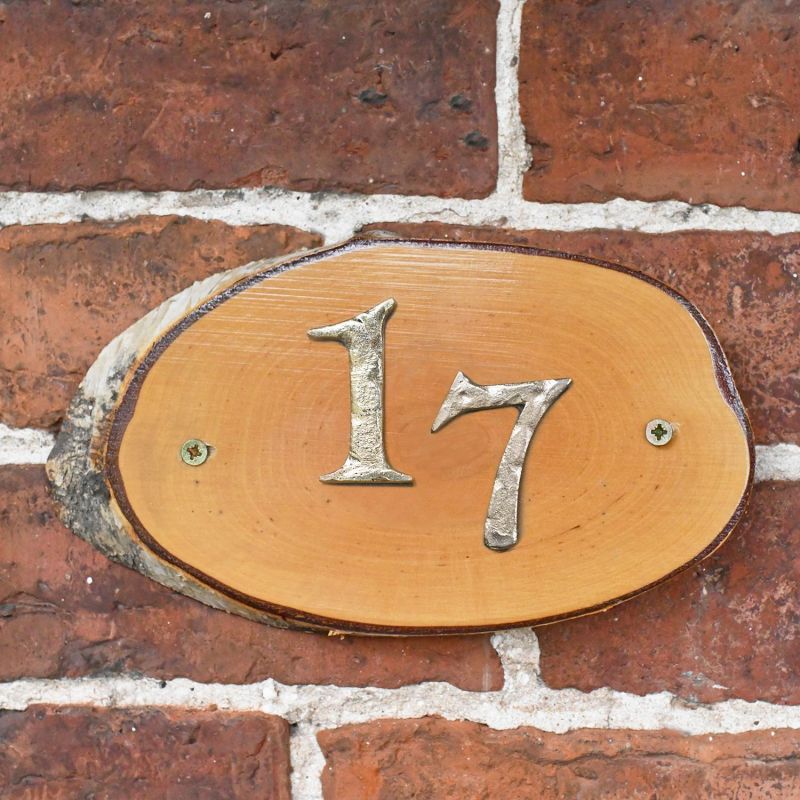 Natural Hard Wood Rustic House Number Sign - 17 | Black Country Metalworks